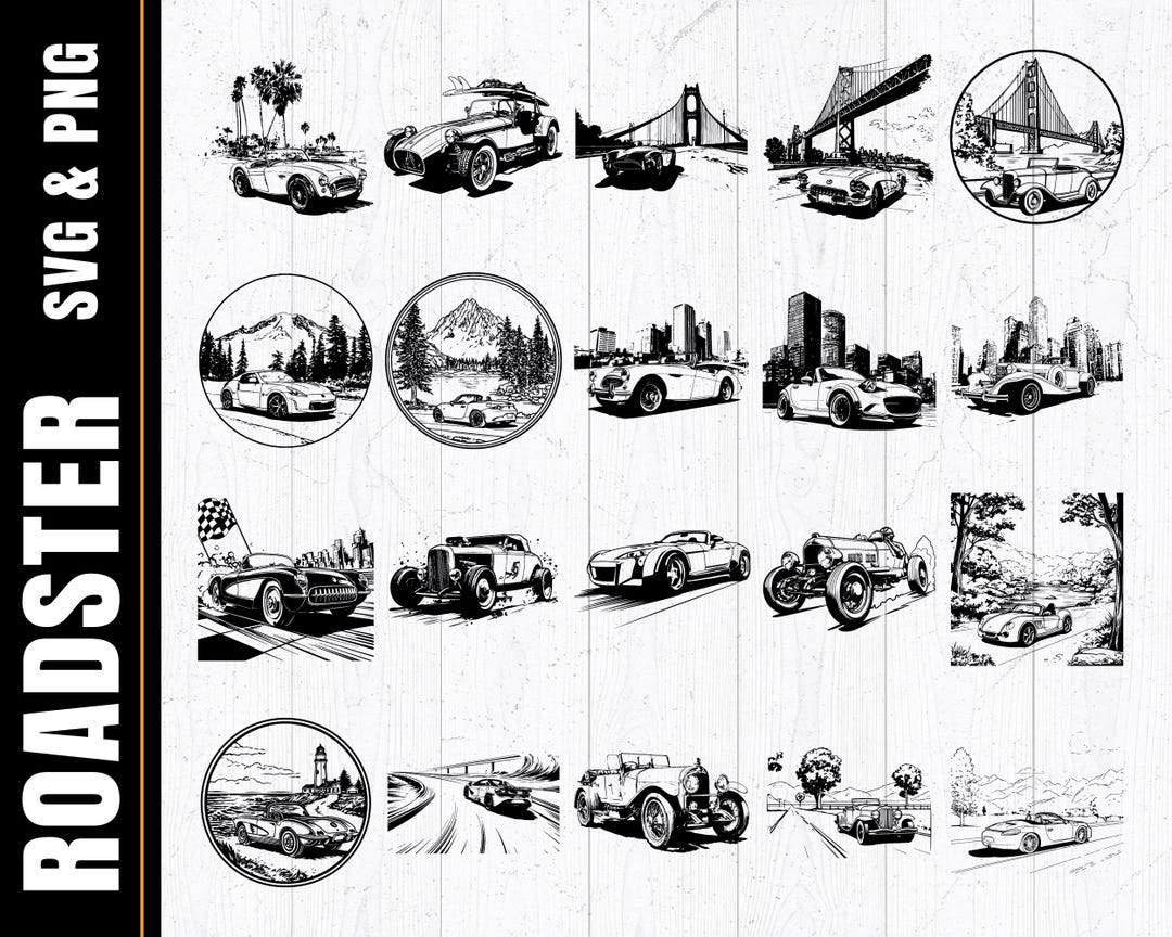 Roadster Car Silhouette SVG PNG Bundle, Sports Car Clipart Vector ...