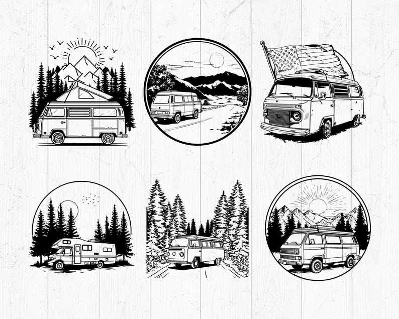 Camper Van SVG Bundle, Travel Silhouette Clipart (digital Download ...