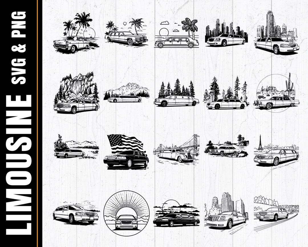 Limousine Silhouette SVG PNG Bundle, Limo Clipart Vector, Cricut Cut ...