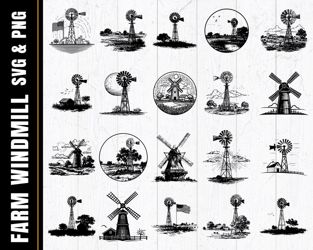 Farm Windmill Svg Png Bundle, Rustic Windmill Clipart, Barn Png ...