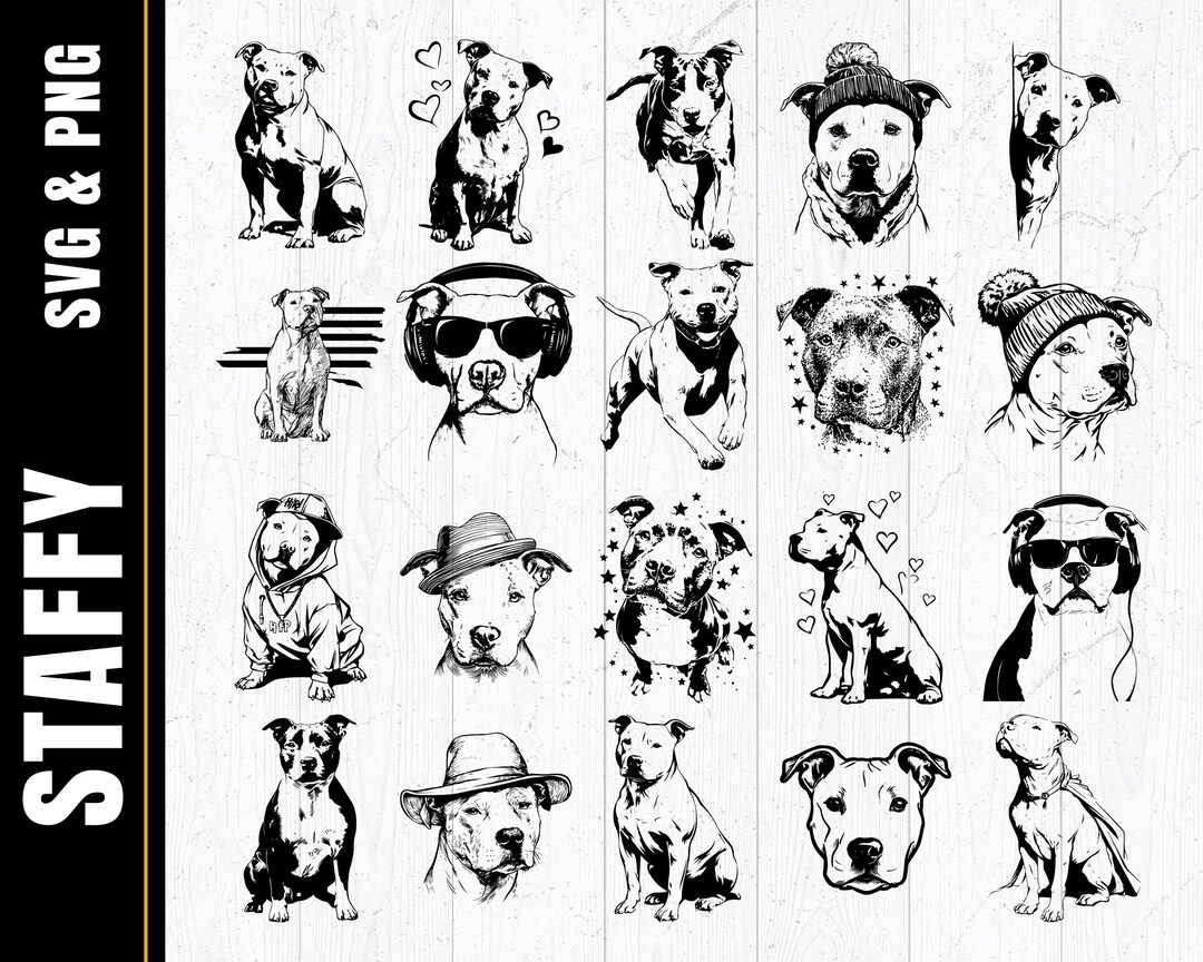 Staffordshire Bull Terrier SVG Bundle: Dog Vector Clipart, Cricut Ready ...