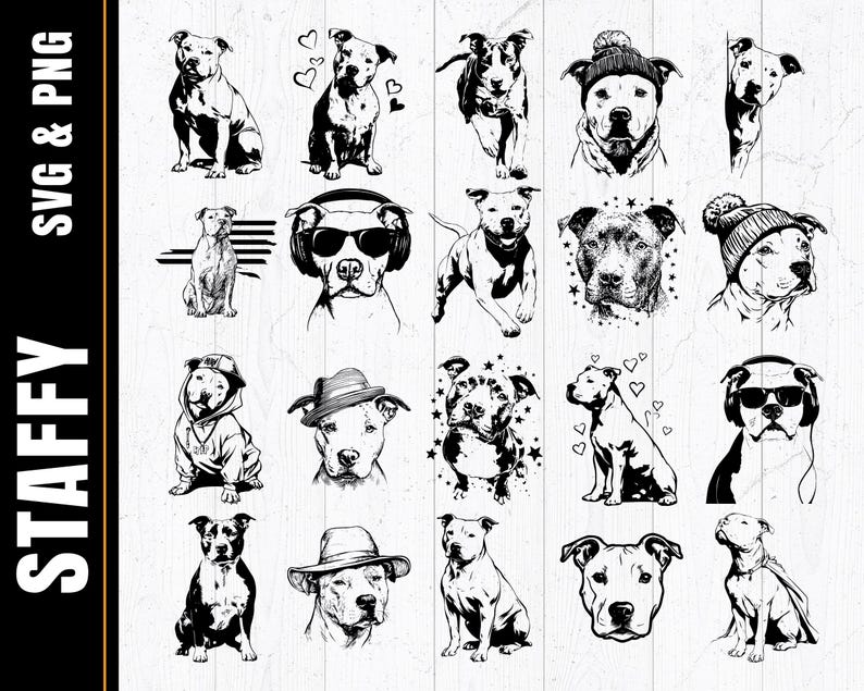 Staffordshire Bull Terrier SVG Bundle: Dog Vector Clipart, Cricut Ready ...