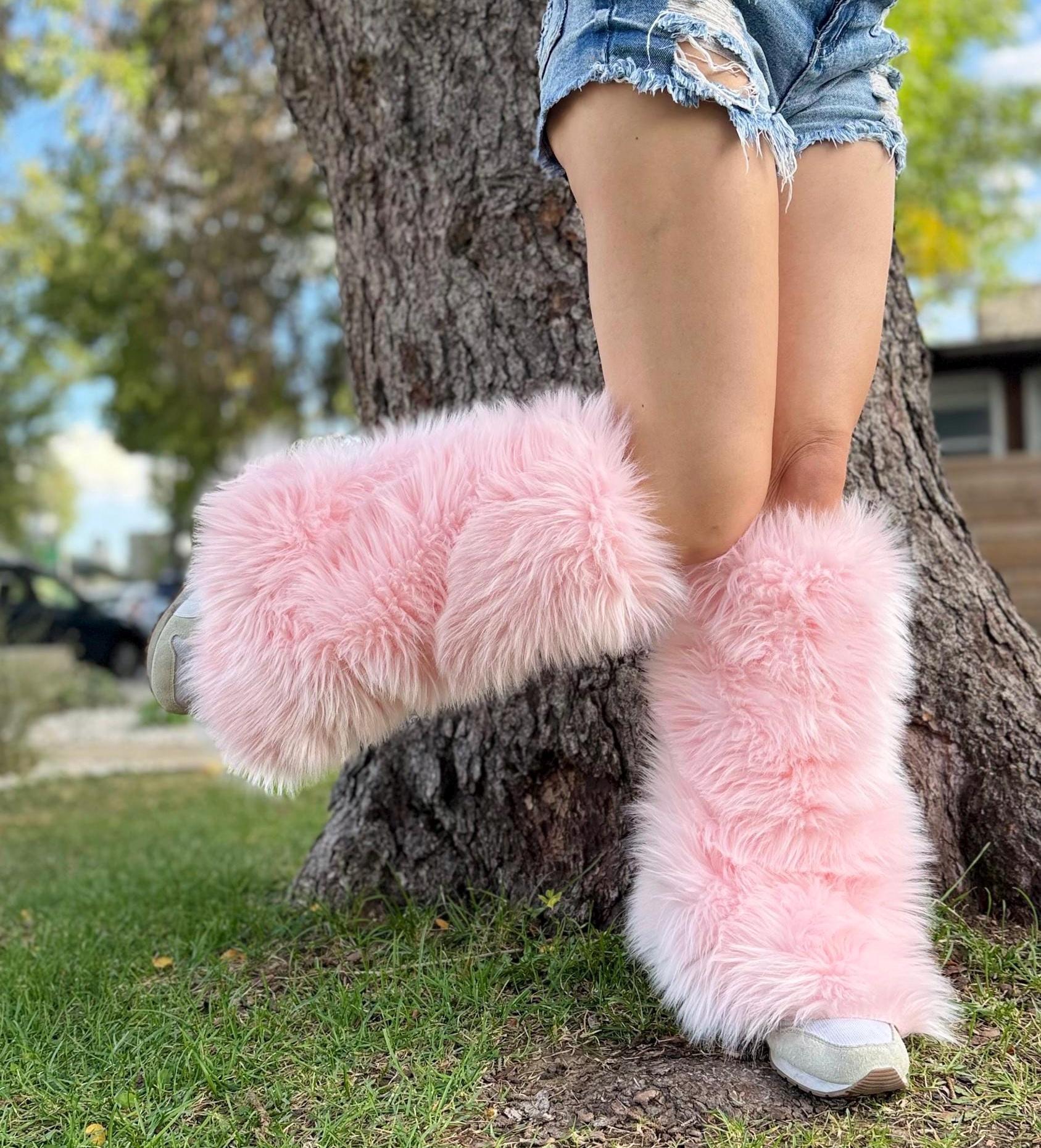 Plush Pink Faux Fur Leg Warmers – Rave, Festival, Cosplay, Winter Party ...