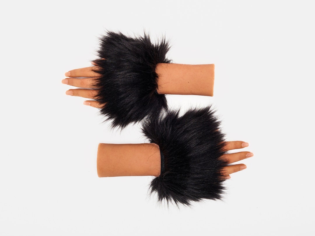 Black Luxury Shag Faux Fur Wrist Cuffs Only Black Fur Accessories ...