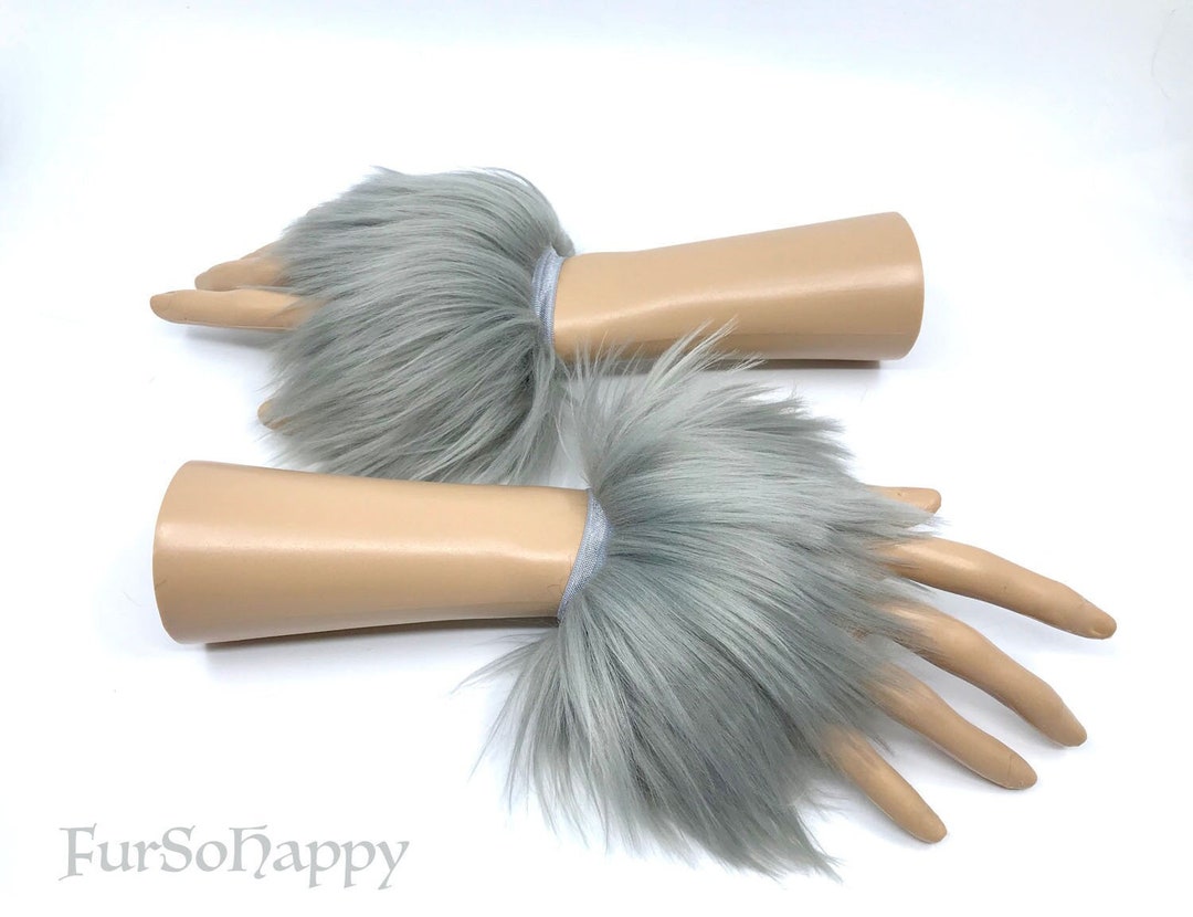 Luxury Shag Light Gray Faux Fur Wrist Cuffs - Wolf Costume, Bear ...