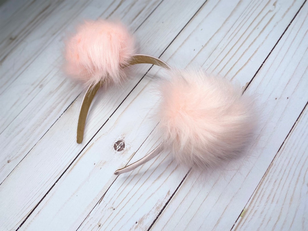 Baby Pink Luxury Shag Faux Fur Adjustable Pom Poms on Headband - Round ...