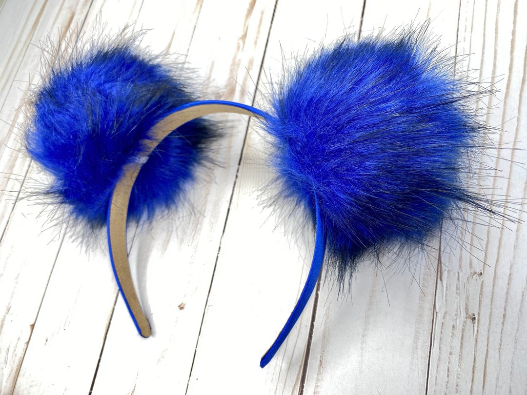 Cobalt Blue W/ Black Flecks Luxury Shag Faux Fur Adjustable Pom Poms on ...