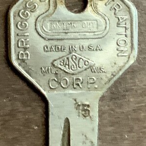 Vtg Key Basco Federal Mass O. 15 Briggs Stratton Knock Out Brass 1-15/ ...