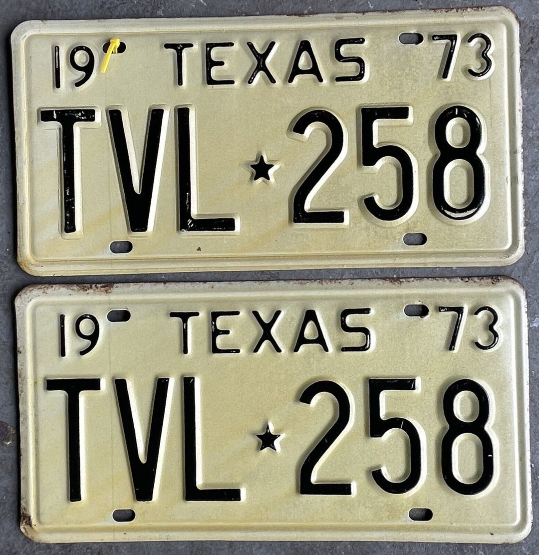 1973 Texas Matching Pair of License Plates Tvl-258 in Great Condition ...