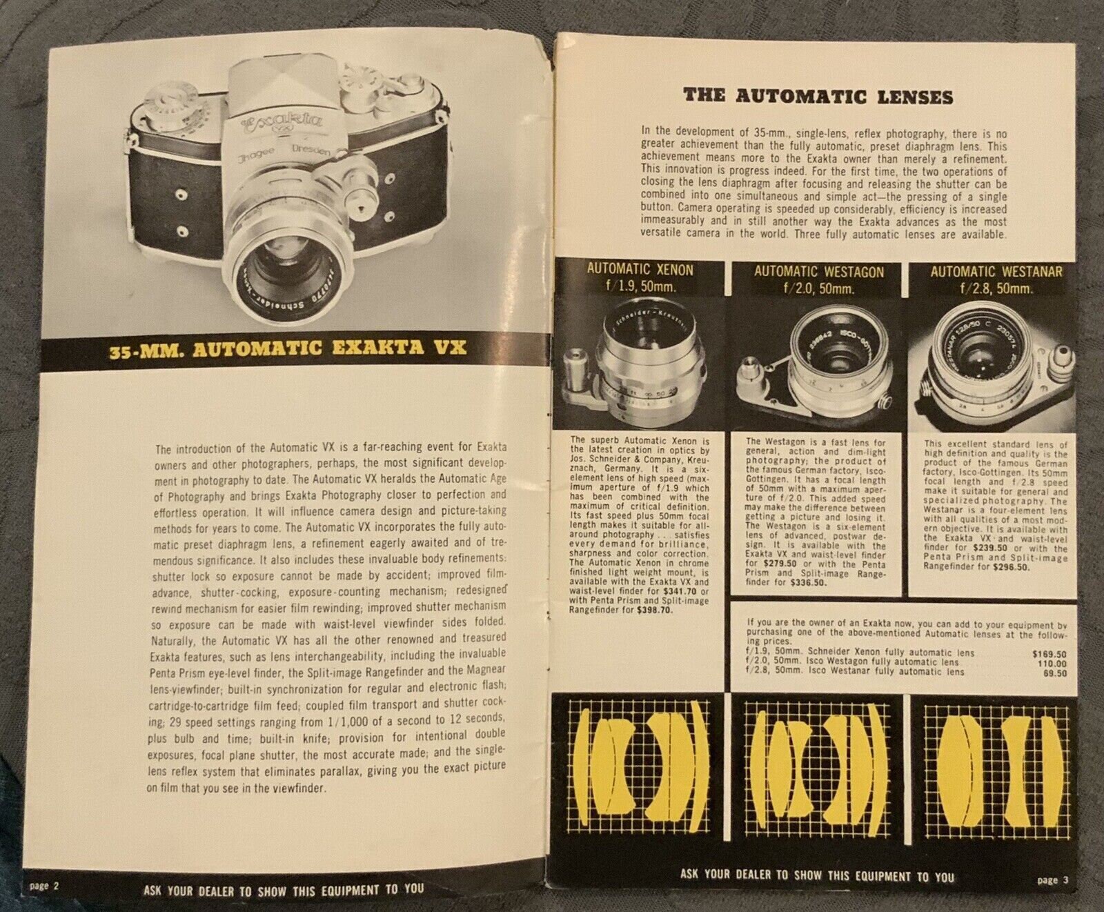 Exakta Equipment Brochure With Exakta 66 Angenieux 50mm 1.5 Meyer ...
