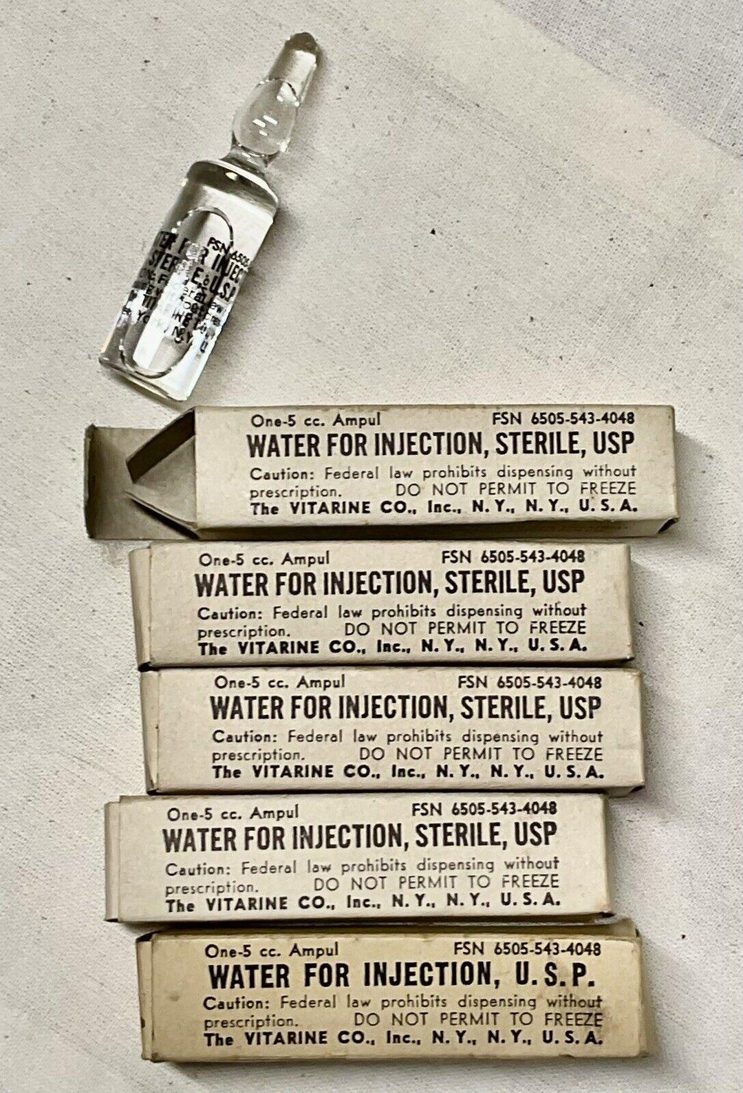Vintage Water for Injection, Sterile, 5cc. the Vitarine Co., Inc., N. Y ...