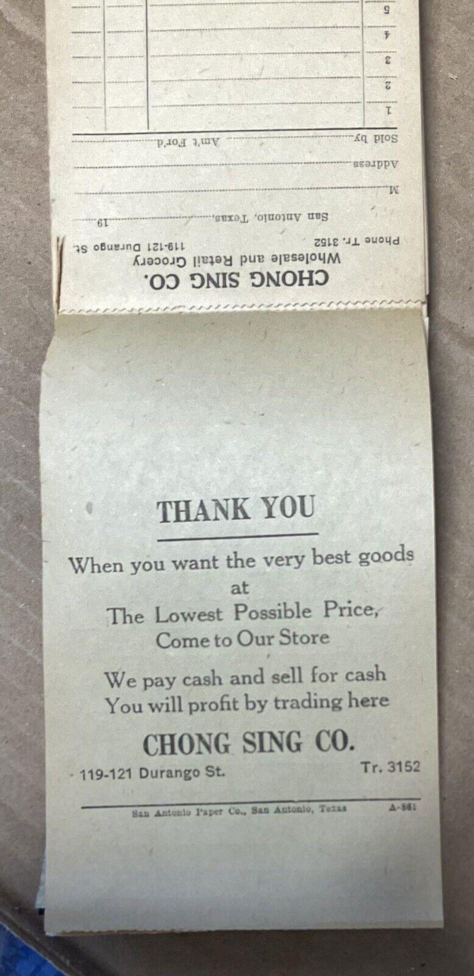Grocery Receipt Book Chong Sing Co. Ephemera Circa 1940S Lot of 2 ...