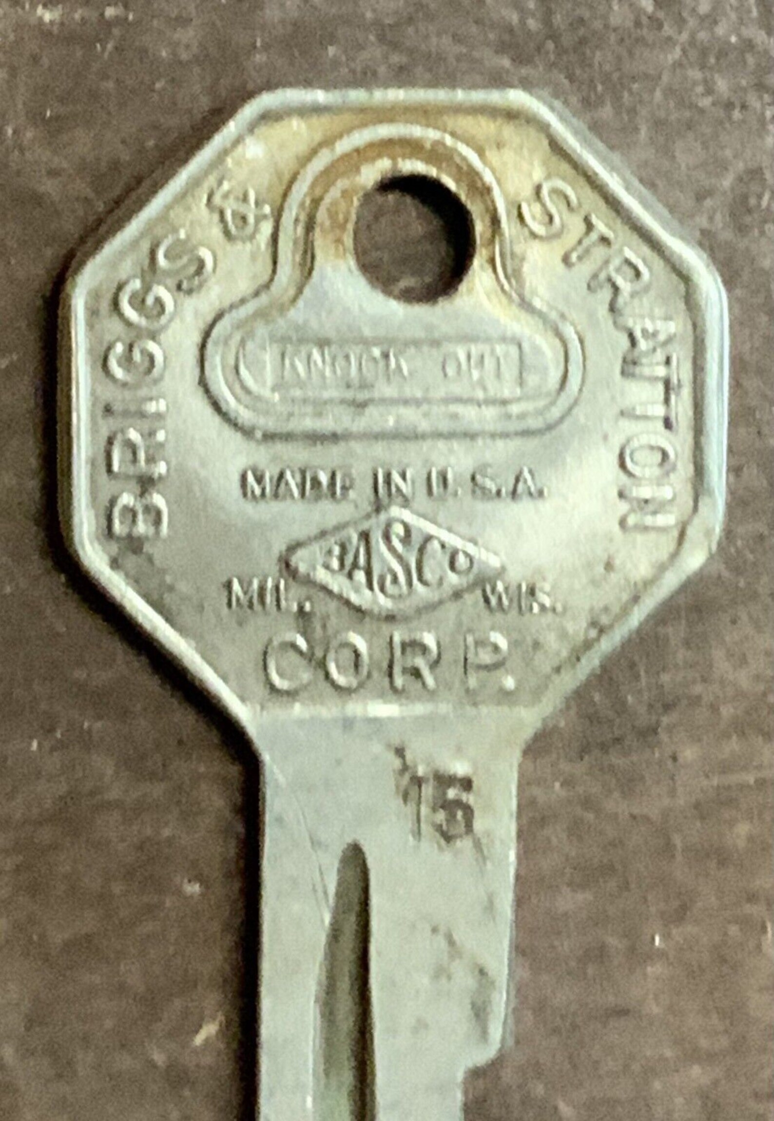 Vtg Key Basco Federal Mass O. 15 Briggs Stratton Knock Out Brass 1-15/ ...