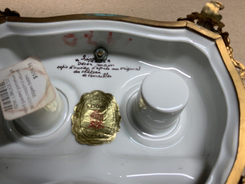 Hand Painted Limoges France Inkwell Porcelain Painted in Gold Trimmer ...