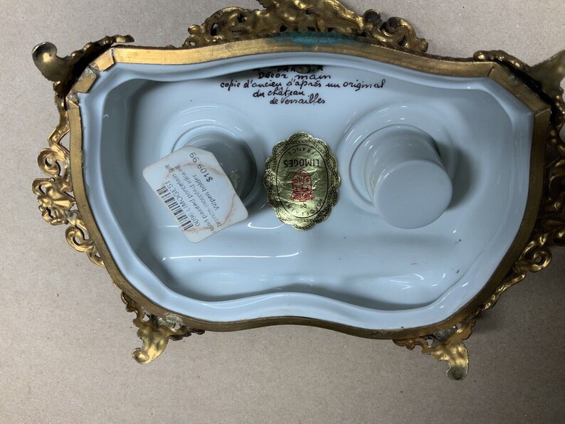 Hand Painted Limoges France Inkwell Porcelain Painted in Gold Trimmer ...