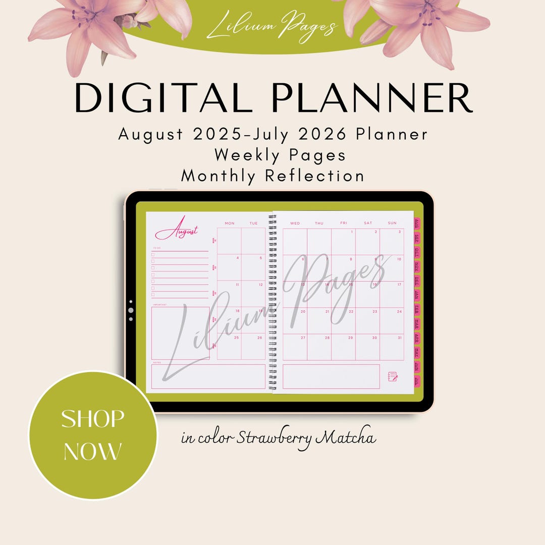 Strawberry Matcha Horizontal Digital Planner 2025–2026 | College ...