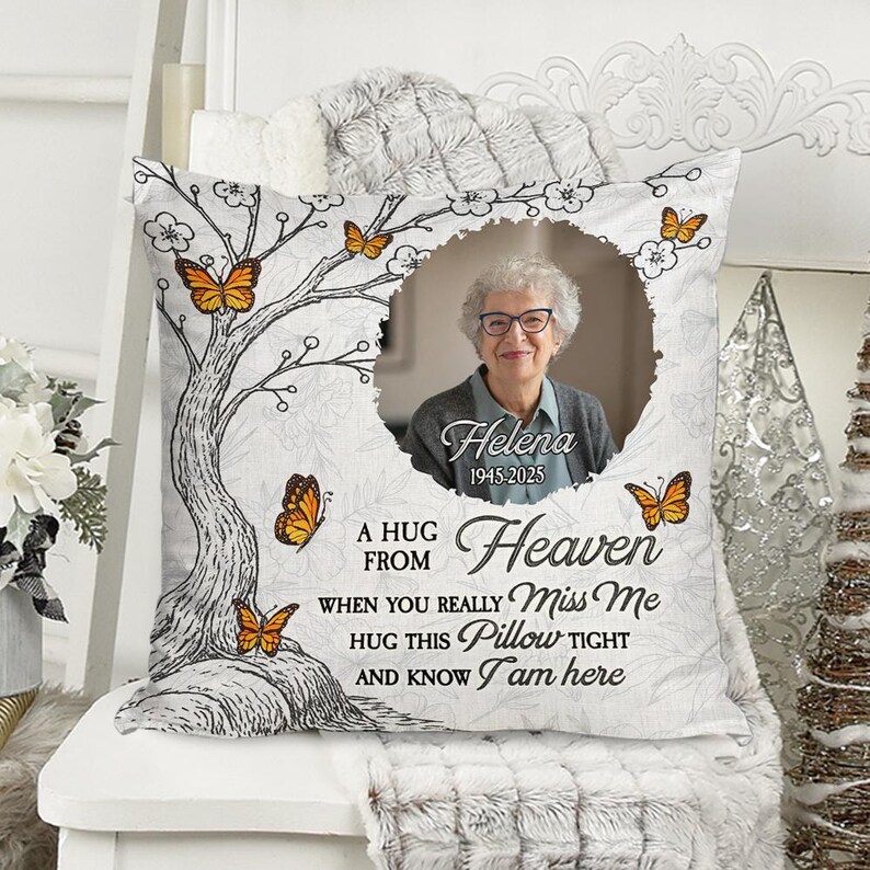A Hug From Heaven Gift Memorial Photo Custom Pillow, Personalized ...