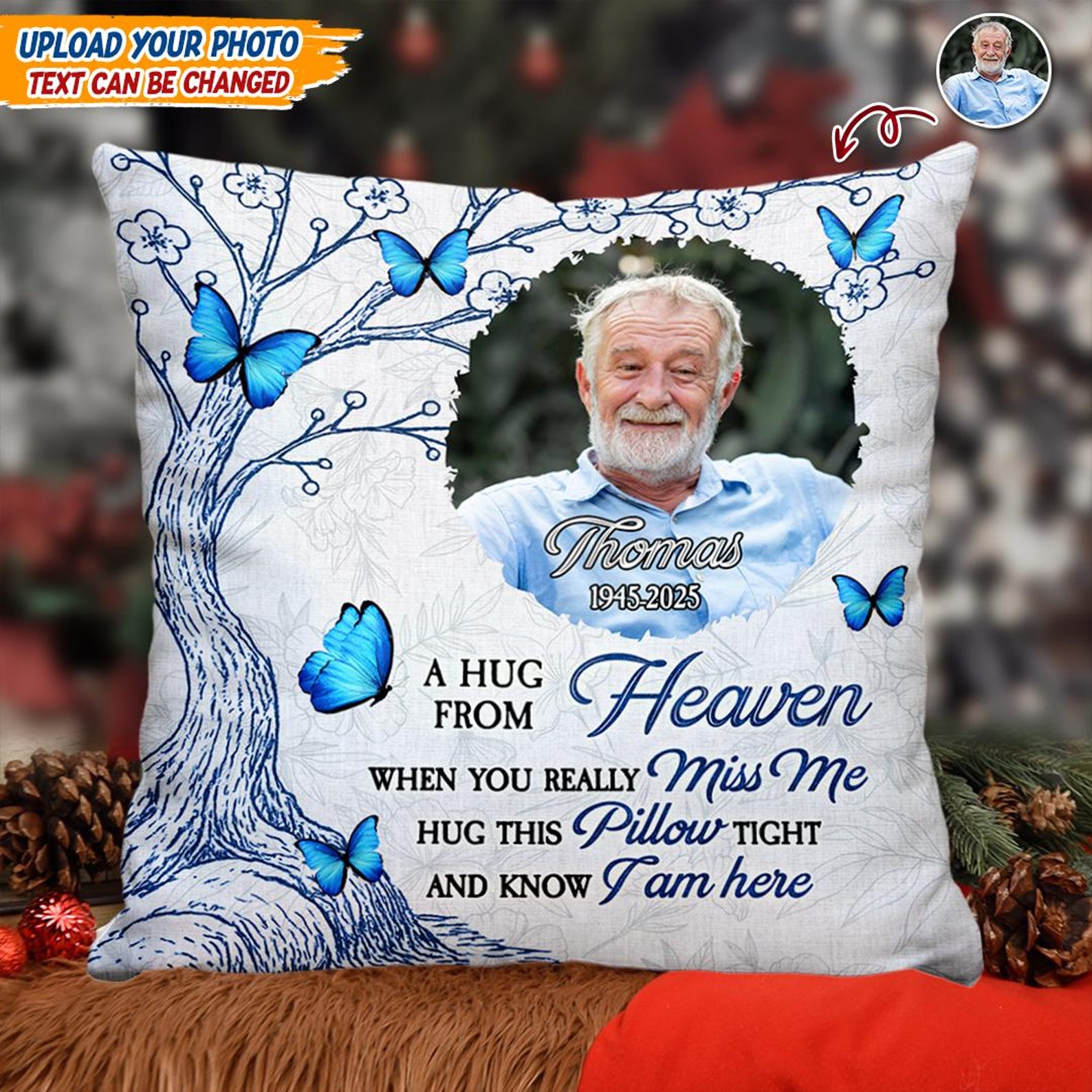 A Hug From Heaven Gift Memorial Photo Custom Pillow, Personalized ...
