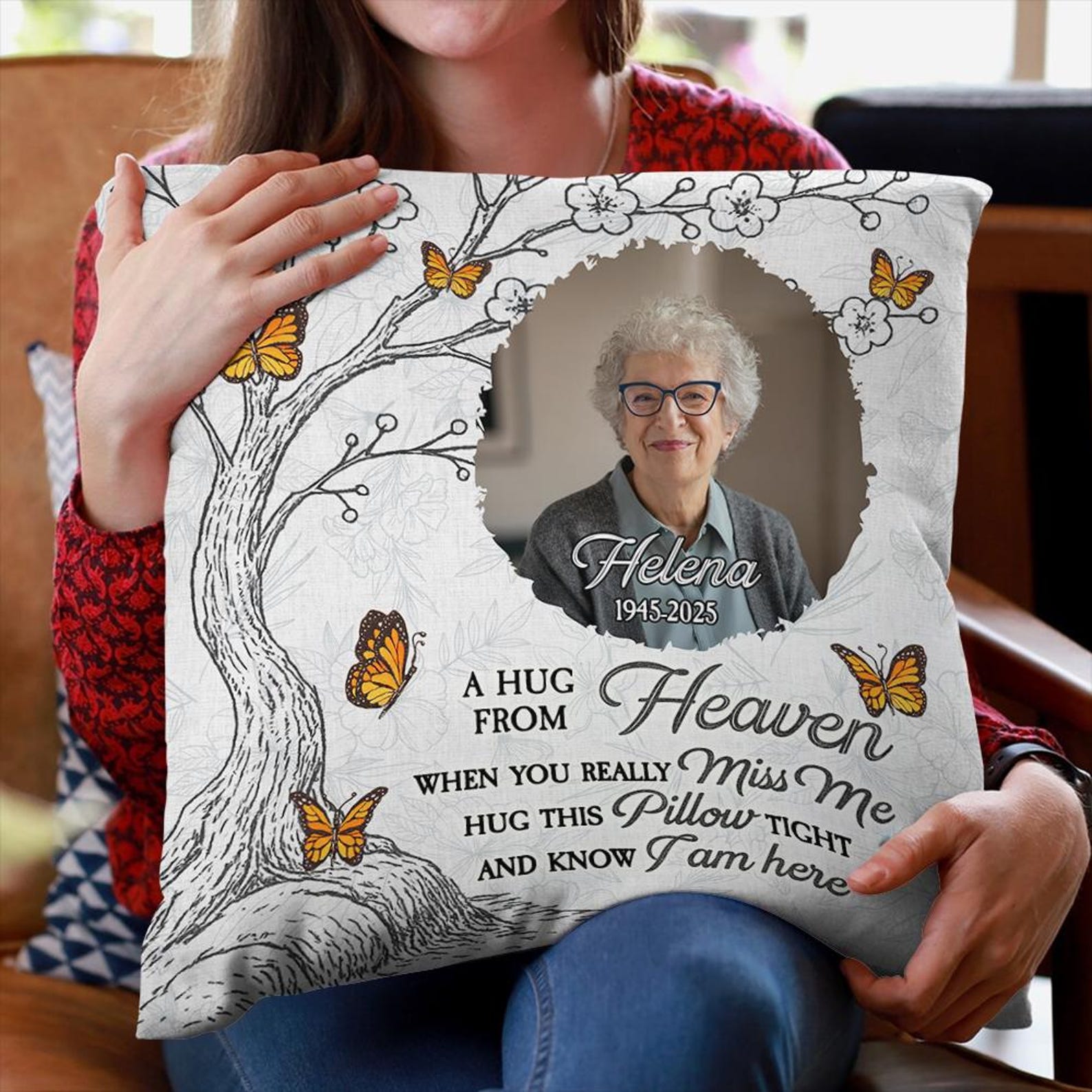 A Hug From Heaven Gift Memorial Photo Custom Pillow, Personalized ...