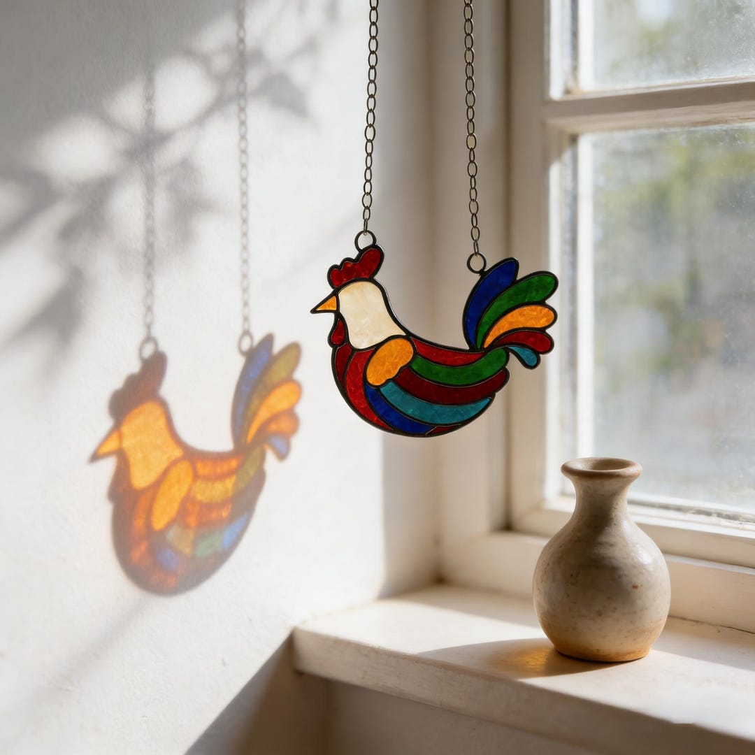 Hand-painted Hen Stained Glass Sun Catcher｜rustic Window Decor｜custom ...