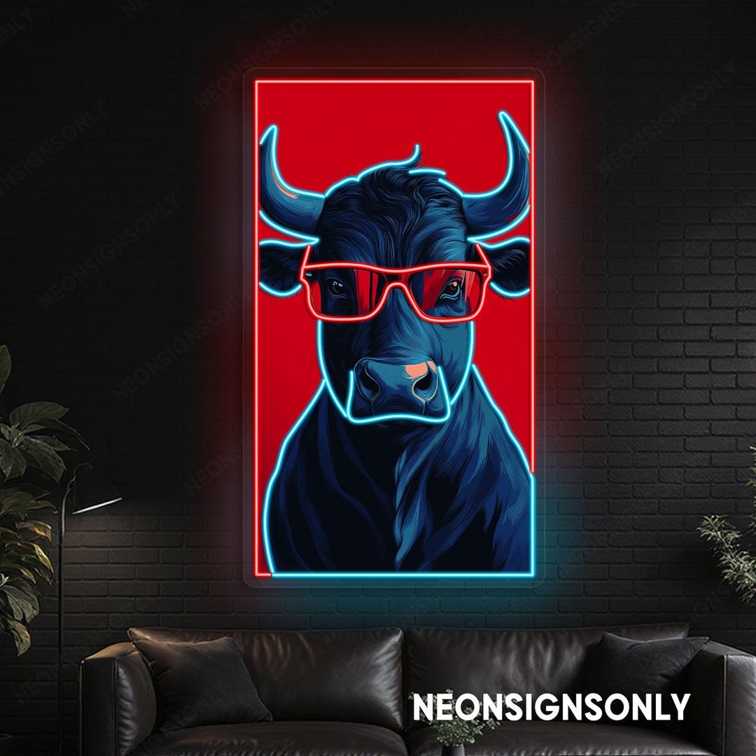 Western Bull Neon Light, Cool Bull Uv Printed Neon Sign, Bull ...