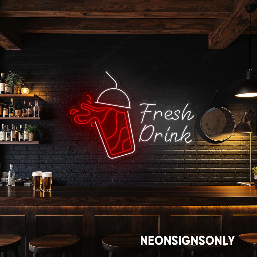 Fresh Drink Led Neon Sign, Fresh Drink Led Light Drink Cup Neon Line ...