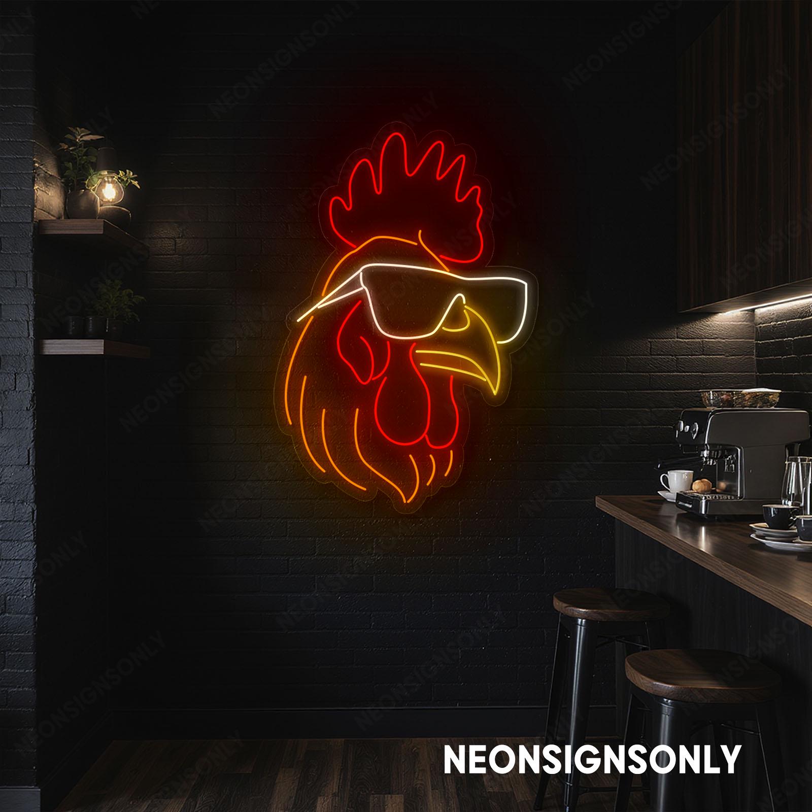 Rooster Neon Led Sign, Cool Chicken With Sunglasses Neon Light Art ...