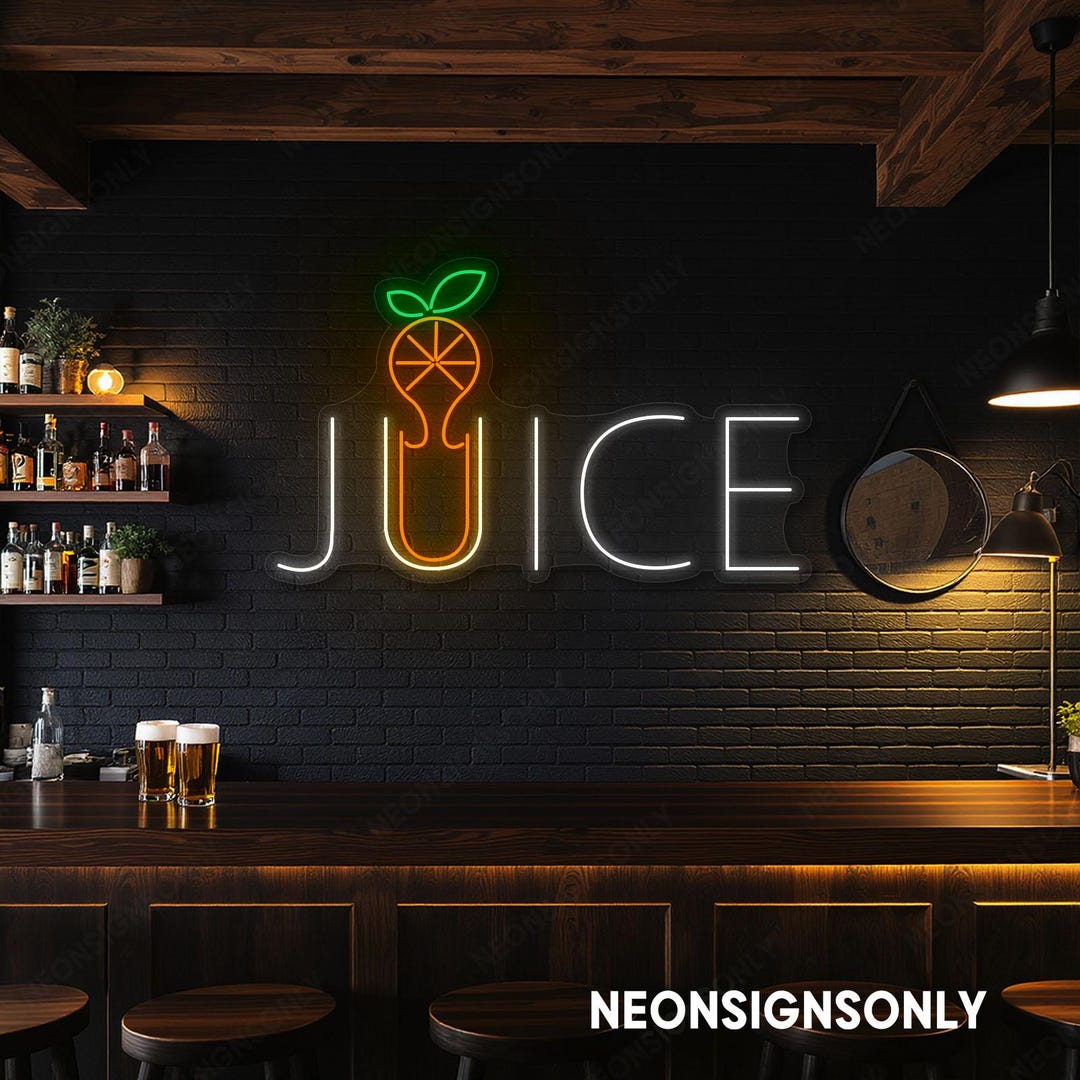 JUICE Led Neon Sign, Orange Juice Light Wall Decor, Juice Neon Light ...