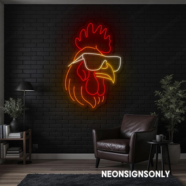 Rooster Neon Led Sign, Cool Chicken With Sunglasses Neon Light Art ...