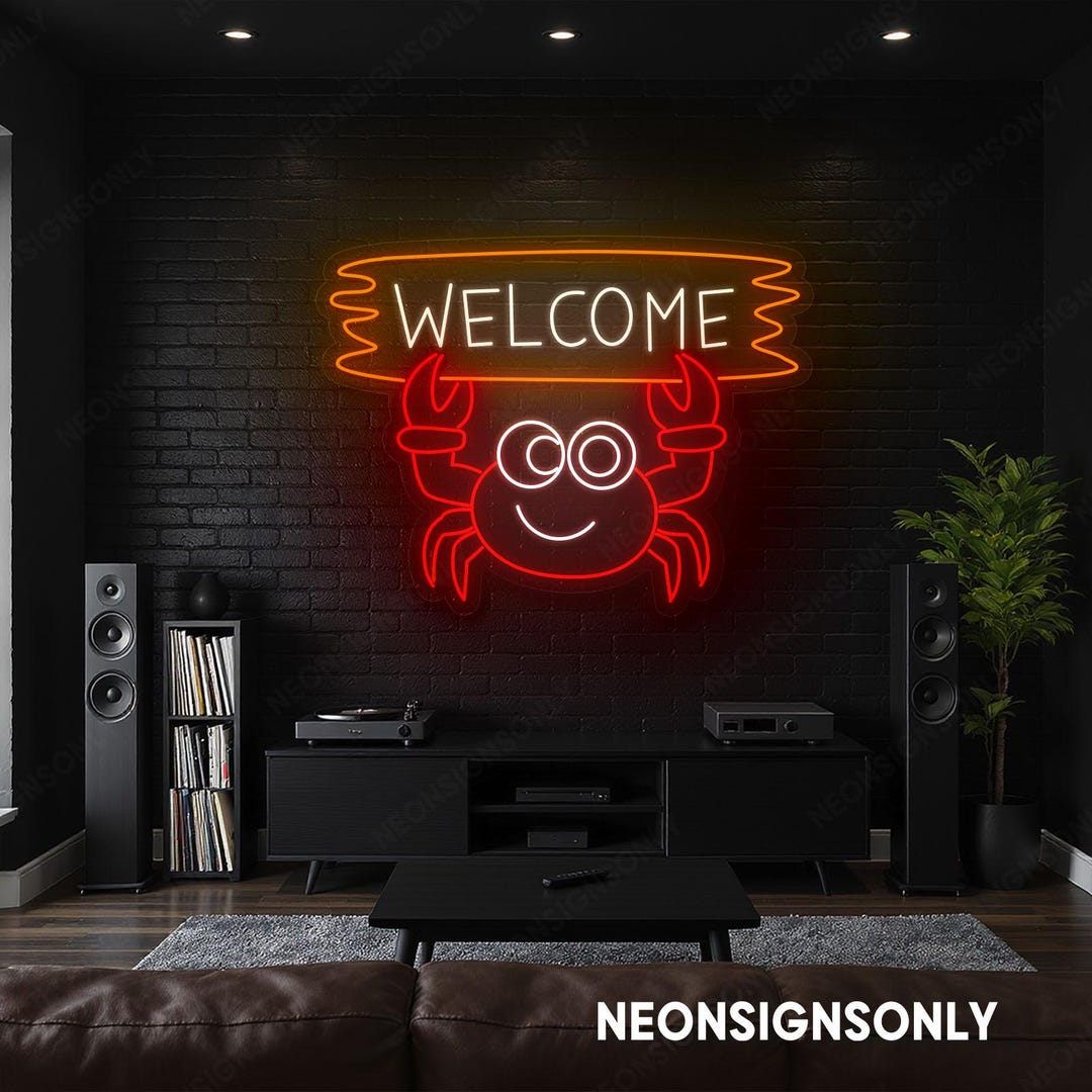 Welcome Crab Neon Sign, Crab Welcome Neon Sign Led Wall Light Seafood ...
