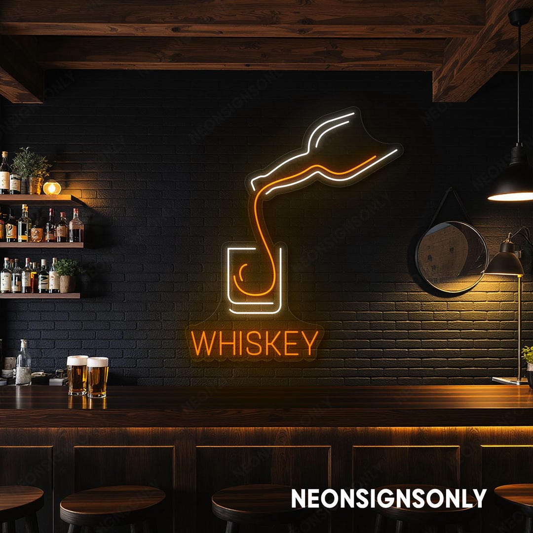 Whiskey Led Neon Sign, Whiskey Wall Light Bottle Glass Led Line Art ...