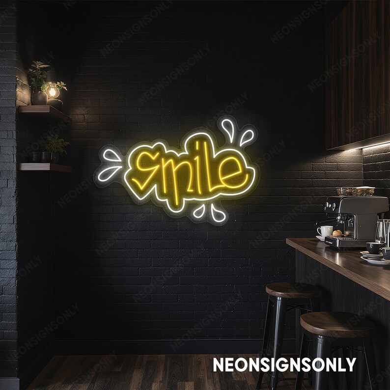 Custom Smile LED Neon Sign, Smile Letter Water Drop Light Line Art ...