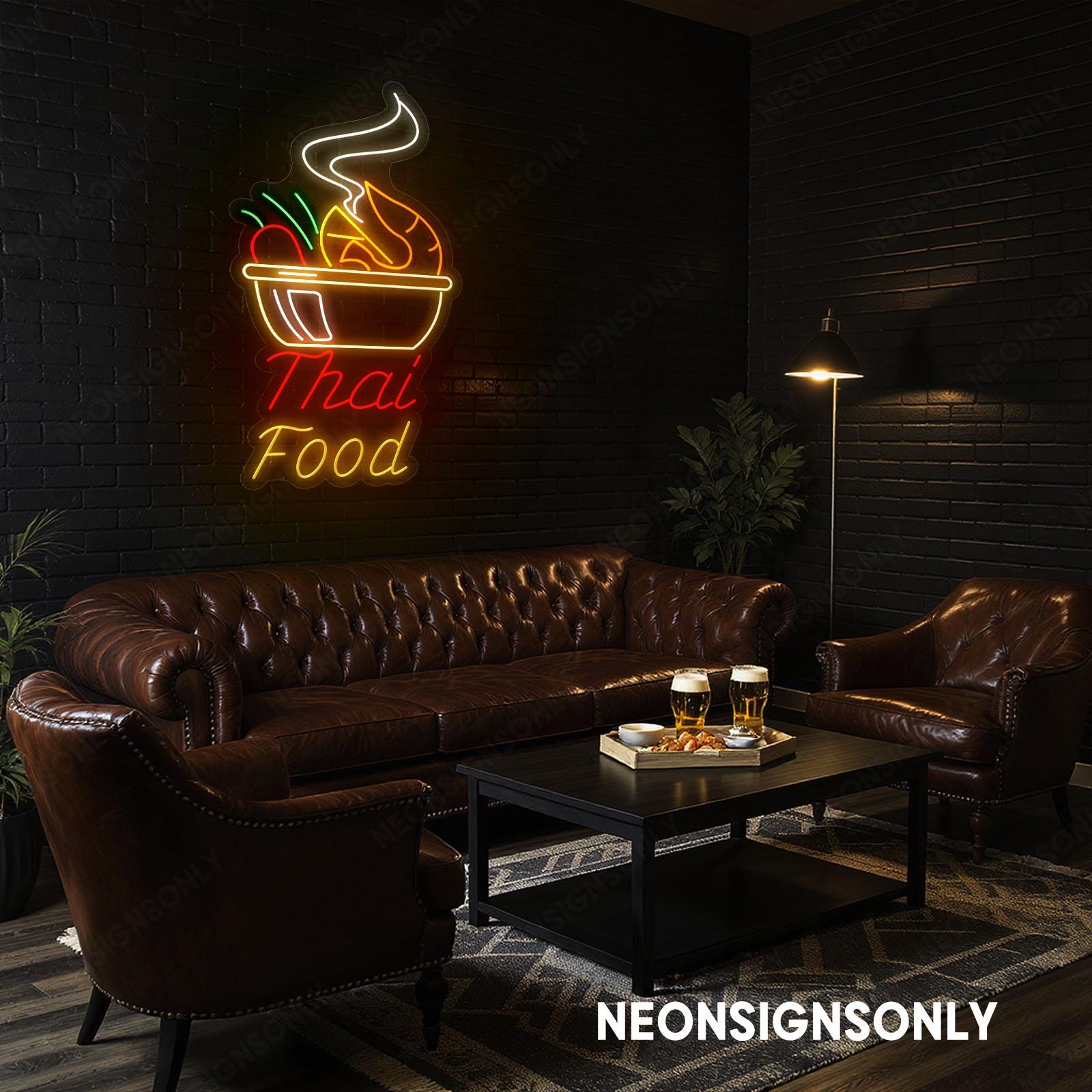 Thai Food Led Neon Sign, Thai Food Wall Led Hot Bowl Shrimp Neon Line ...