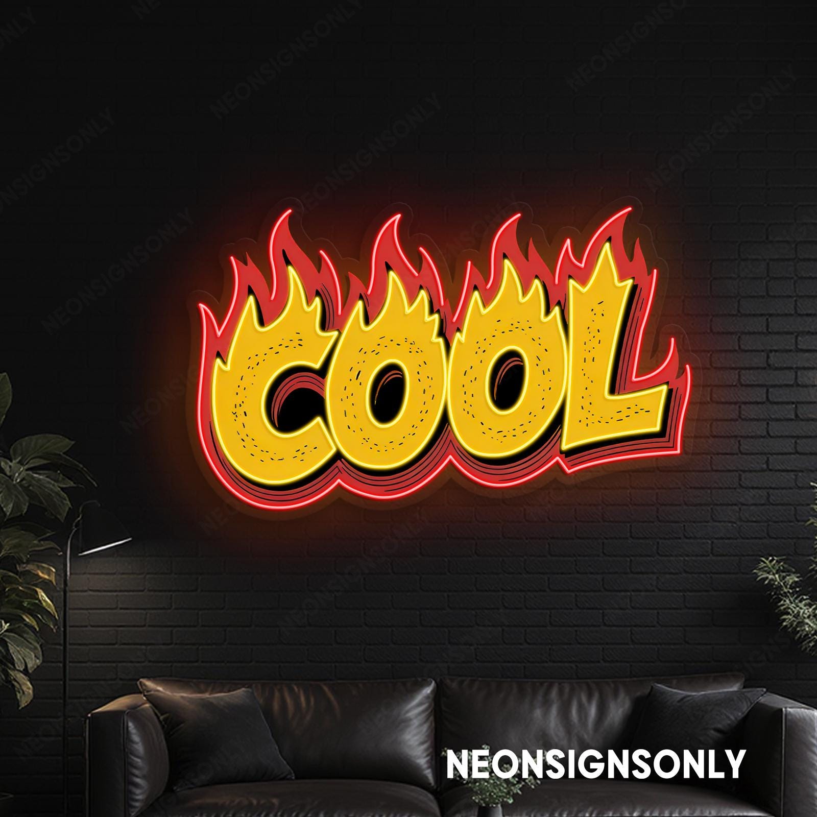 Cool Flames Neon Sign Uv Print, Cool Neon Word Flames Neon Sign Uv ...