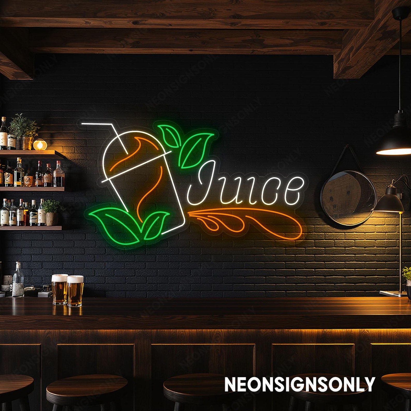 Juice LED Neon Sign, Juice Fruit Drink Light Wall Decor, Fresh Juice ...
