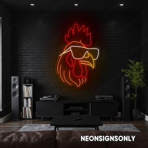 Rooster Neon Led Sign, Cool Chicken With Sunglasses Neon Light Art ...