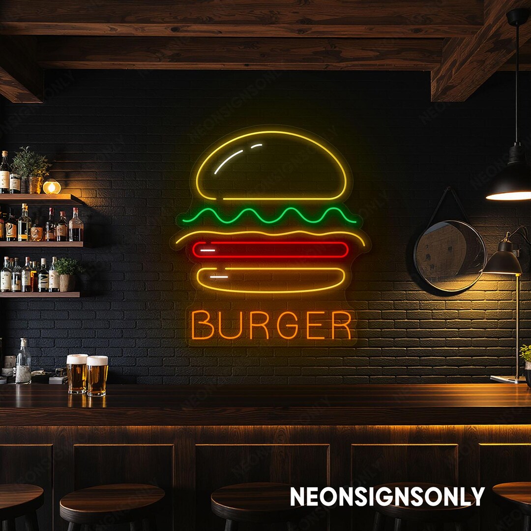 Burger Led Neon Sign, Burger Neon Light Cheeseburger Led Line Art ...