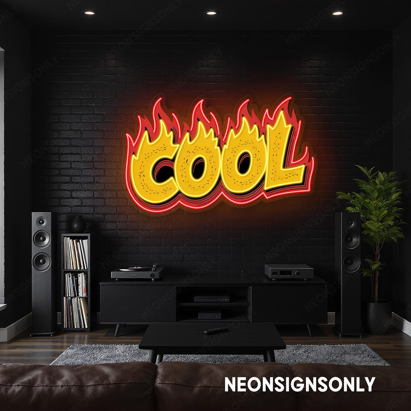 Cool Flames Neon Sign Uv Print, Cool Neon Word Flames Neon Sign Uv ...