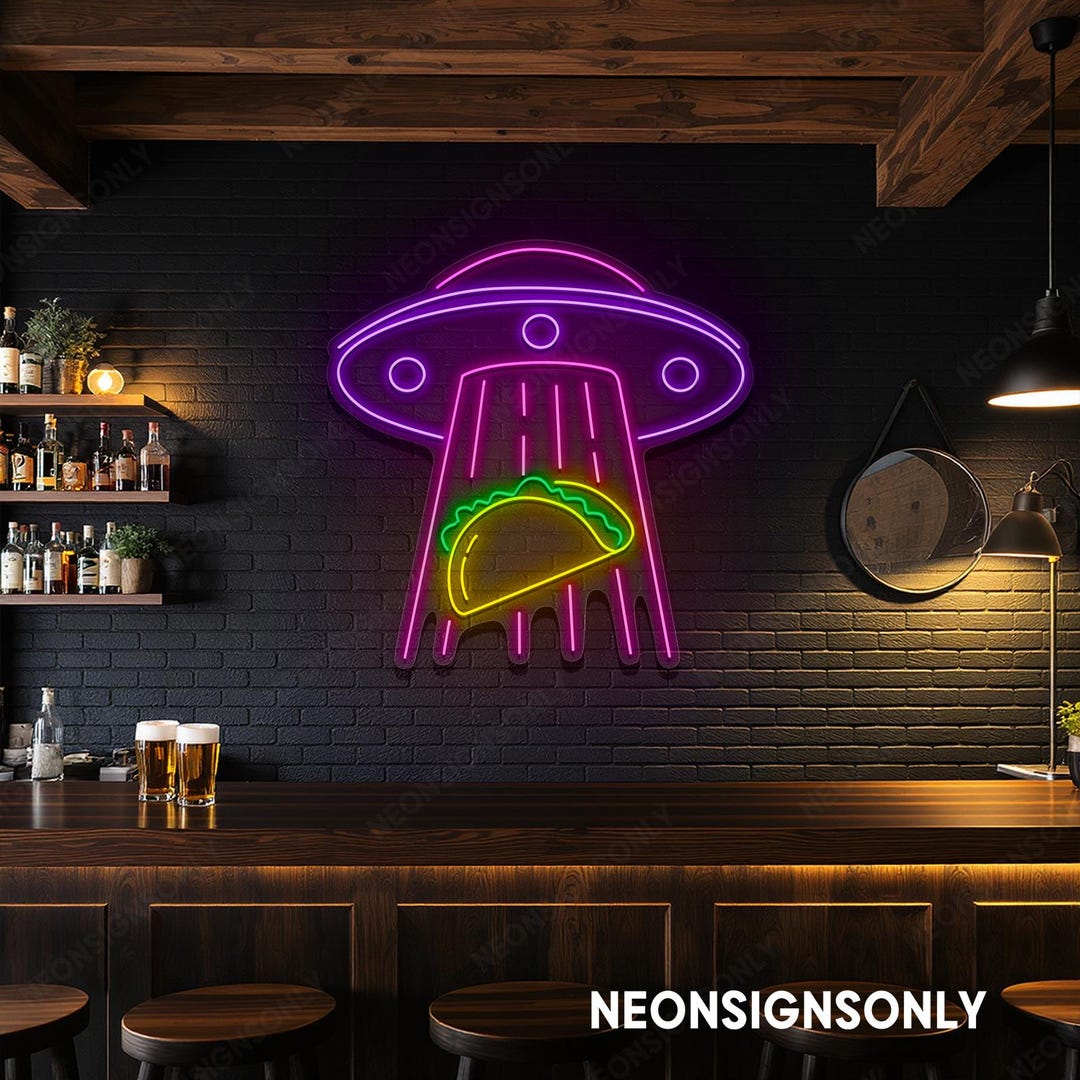 Tacos UFO Led Neon Sign, UFO Taco Led Light Art, UFO Abducting Tacos ...