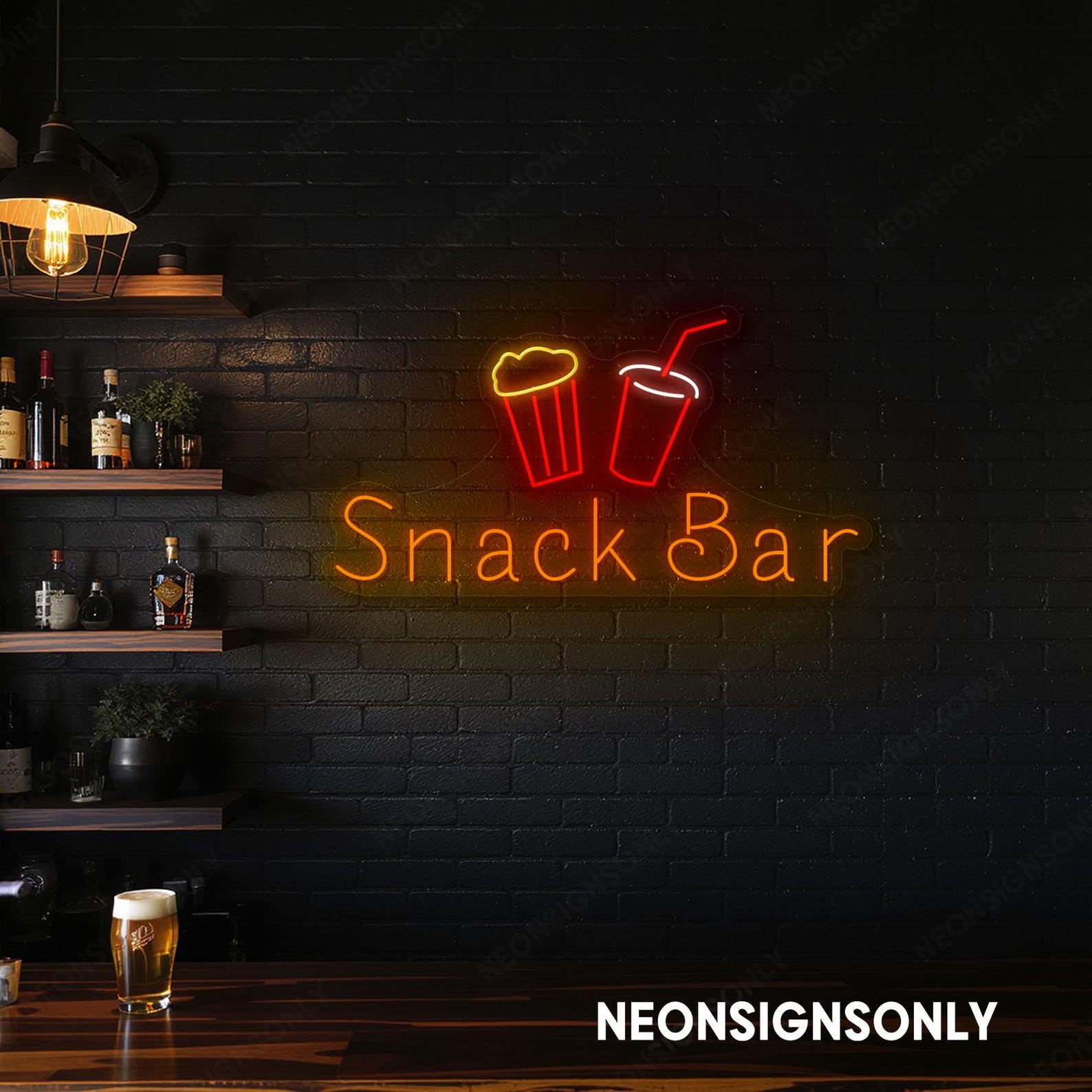 Snack Bar Led Neon Sign, Snack Bar Led Sign Popcorn Drink Neon Line Art ...