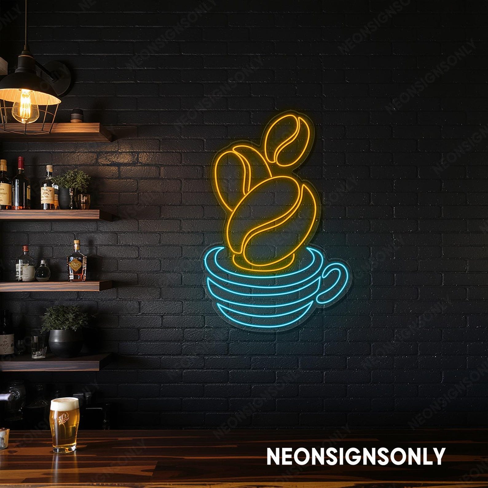 Coffee Led Neon Sign, Coffee Cup Neon Light Coffee Beans Wall Light ...