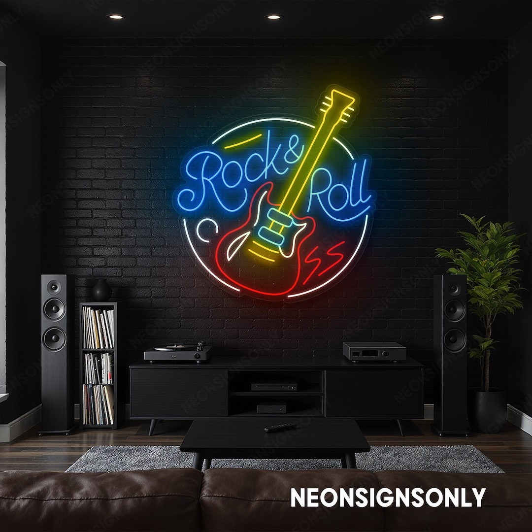 Rock & Roll Neon Sign, Rock and Roll Electric Guitar Neon Sign for ...