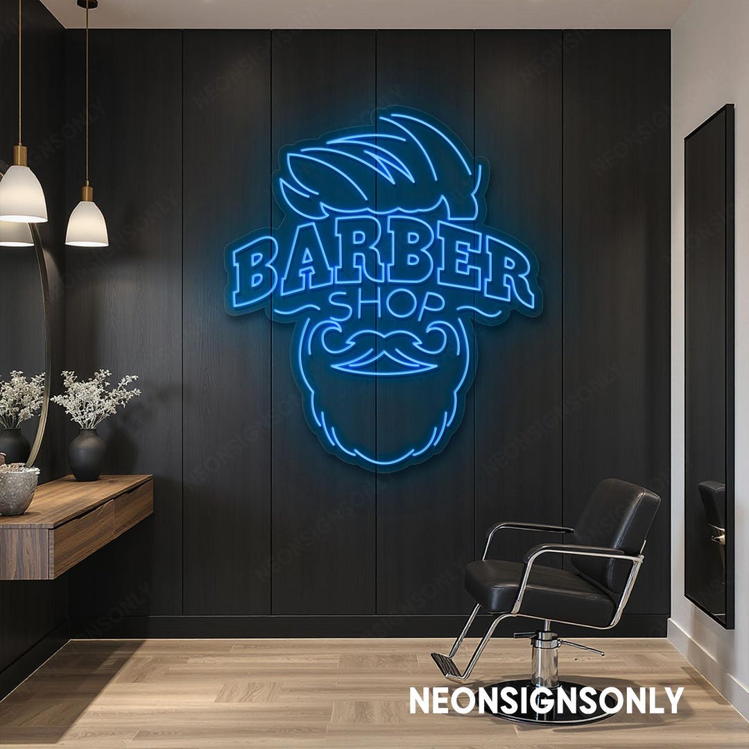 Barber Shop Led Neon Sign, Barber Shop Man Beard & Hair Wall Light Art ...