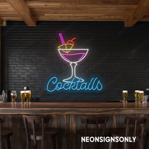 Cocktails Neon LED Sign, Cocktails Led Neon Wall Decor, Personalized ...