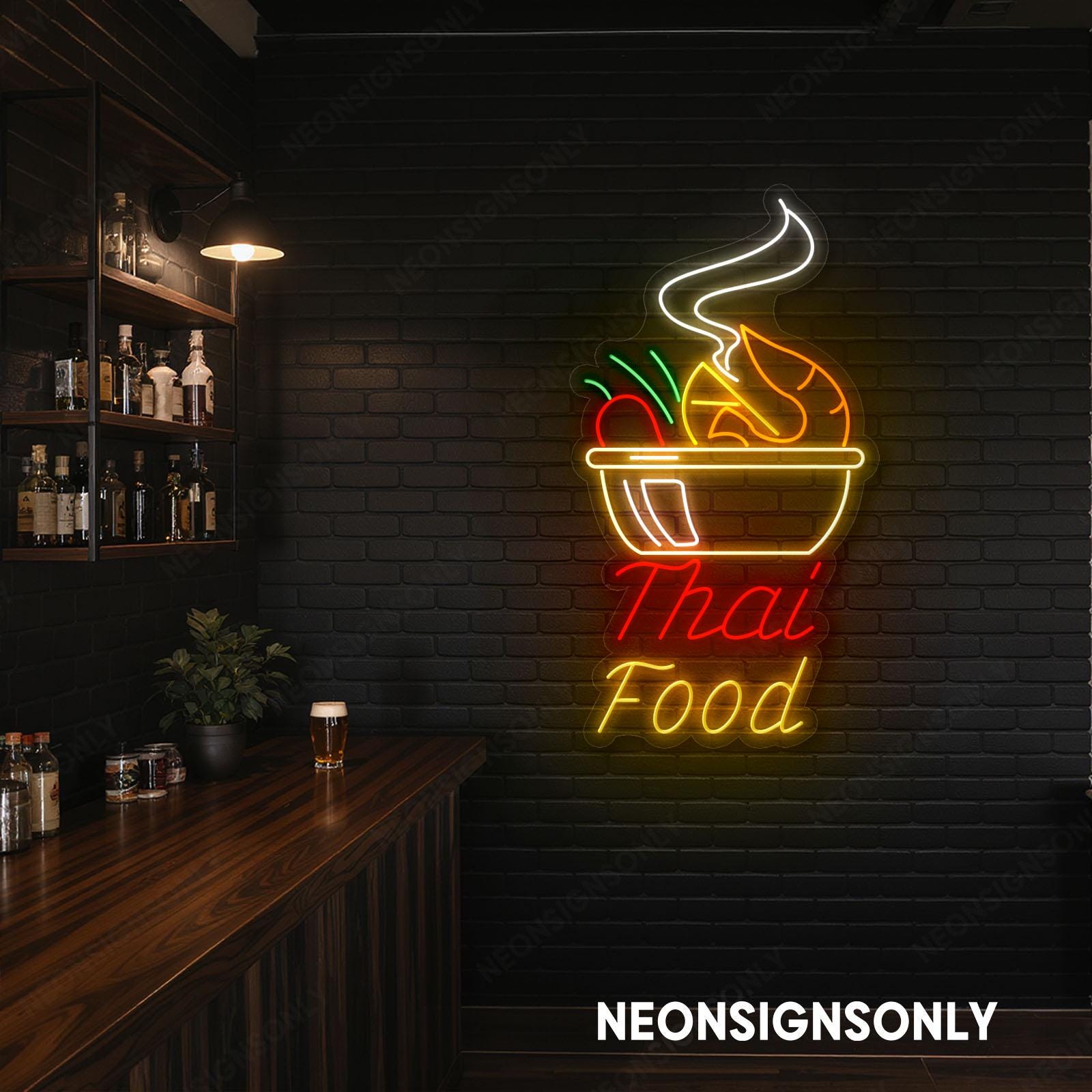 Thai Food Led Neon Sign, Thai Food Wall Led Hot Bowl Shrimp Neon Line ...