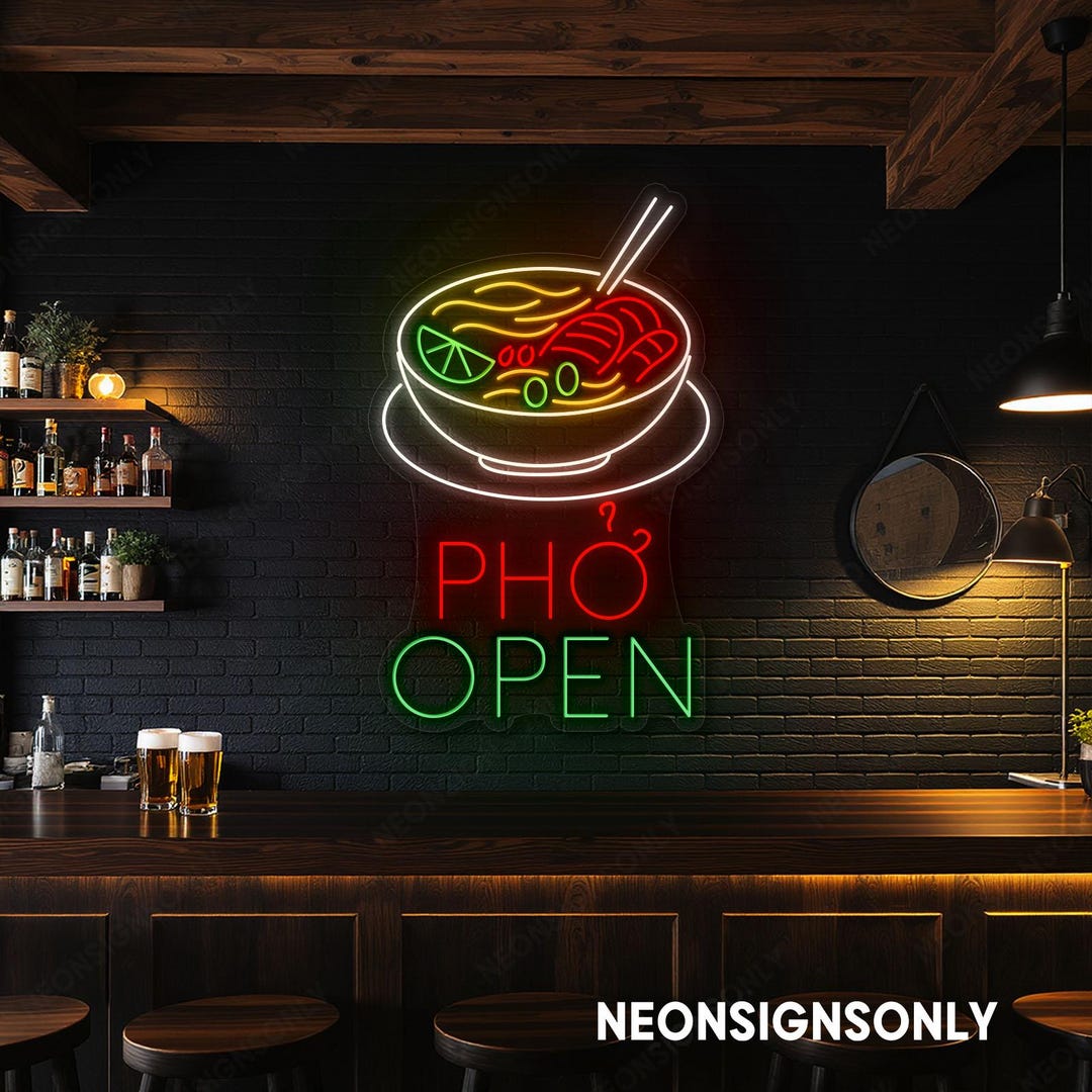 Phở Open Neon Led Sign, Pho Neon Sign Pho Open Wall Led Line, Pho Bowl ...