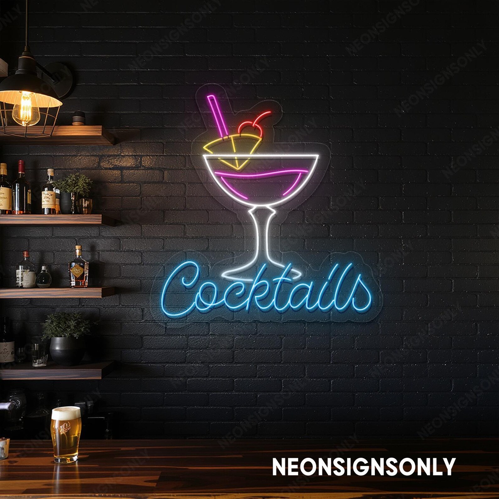 Cocktails Neon LED Sign, Cocktails Led Neon Wall Decor, Personalized ...