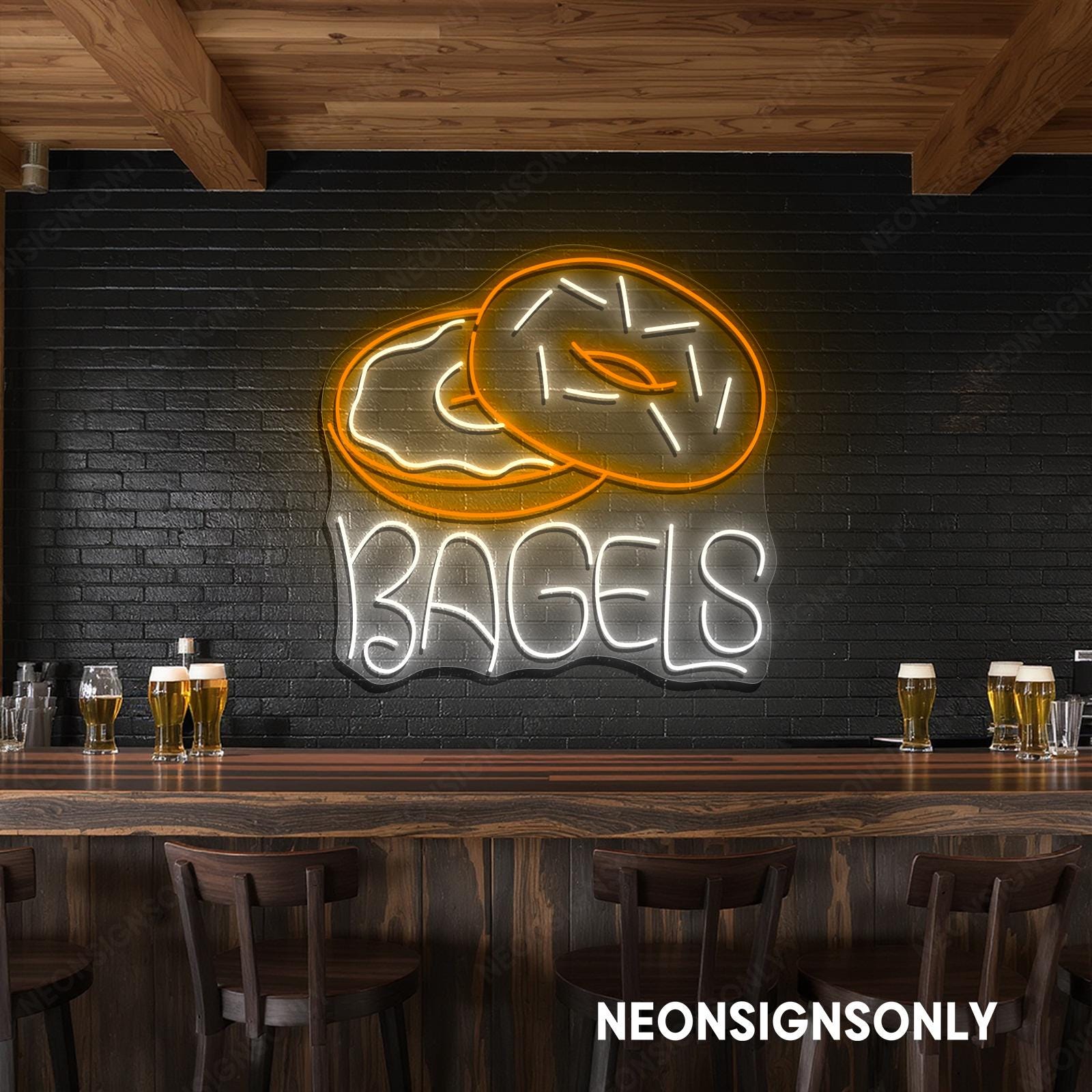 Bagels Led Neon Sign, Bagels Wall Led Line Art, Bagels Neon Light ...