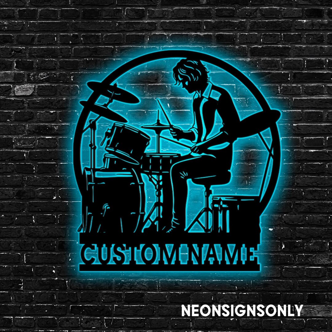 Personalized Drummer Led Metal Sign, Custom Drummer Light Metal Sign ...