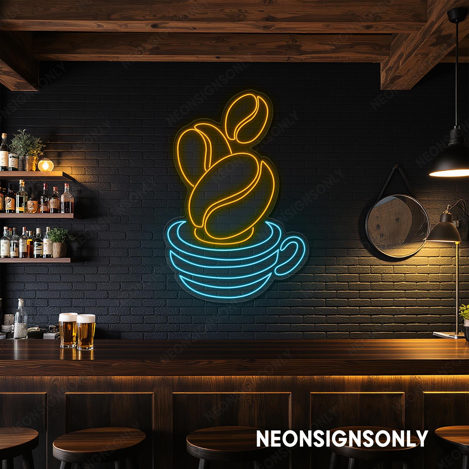 Coffee Led Neon Sign, Coffee Cup Neon Light Coffee Beans Wall Light ...